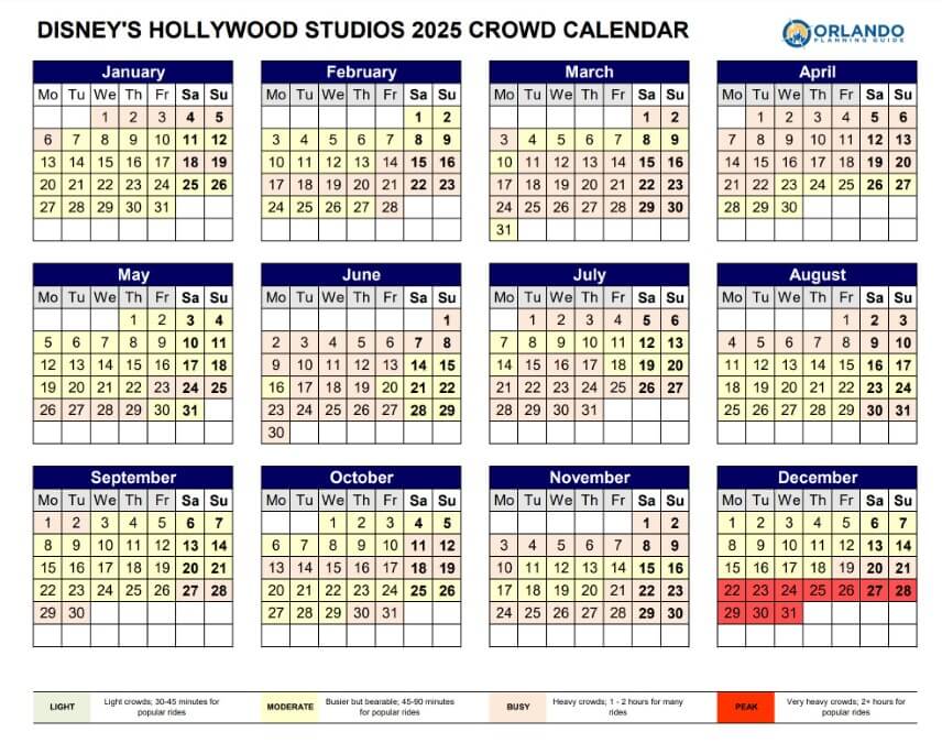 Hollywood Studios Crowd Calendar - orlandoplanningguide